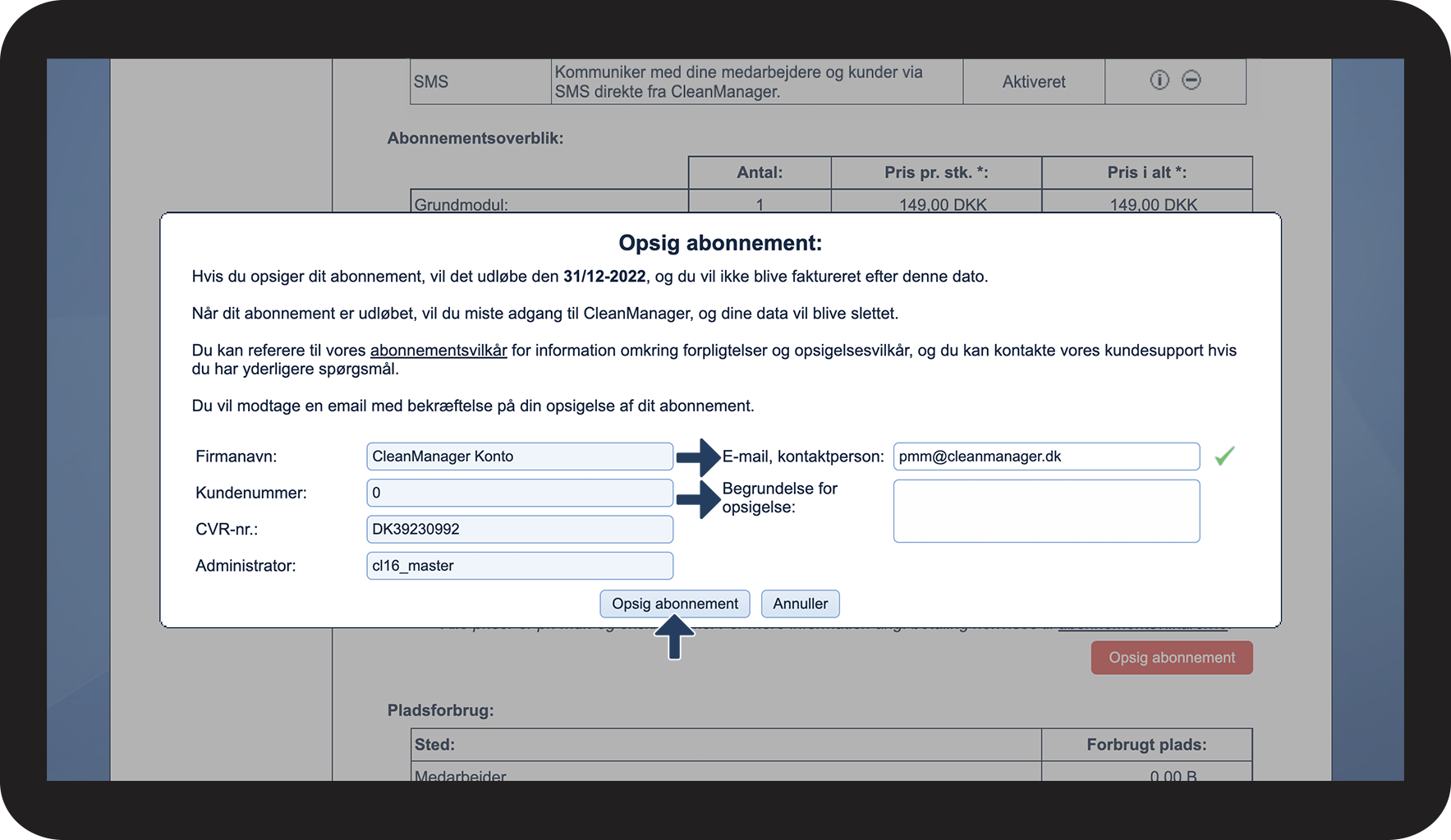 Opsigelse af abonnement – CleanManager
