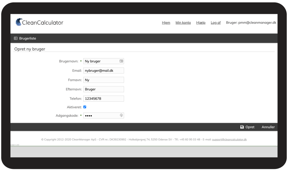 Opret bruger – CleanManager