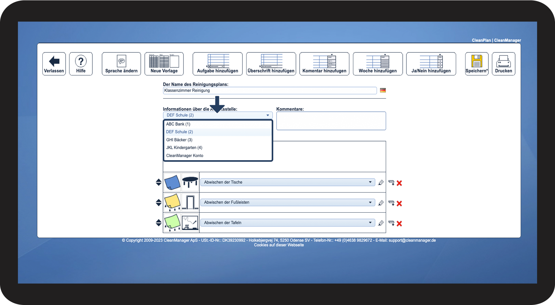Reinigungspläne benennen und teilen – CleanManager