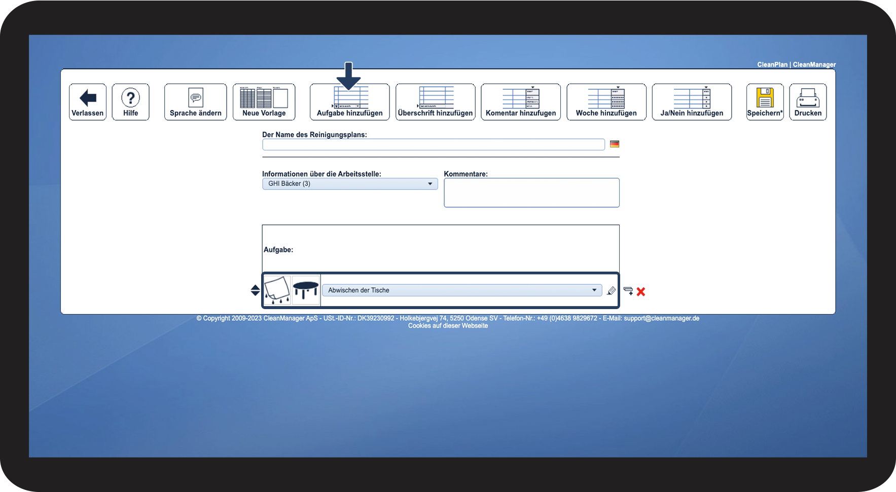 Die Funktionen zum Einrichten eines Reinigungsplans – CleanManager