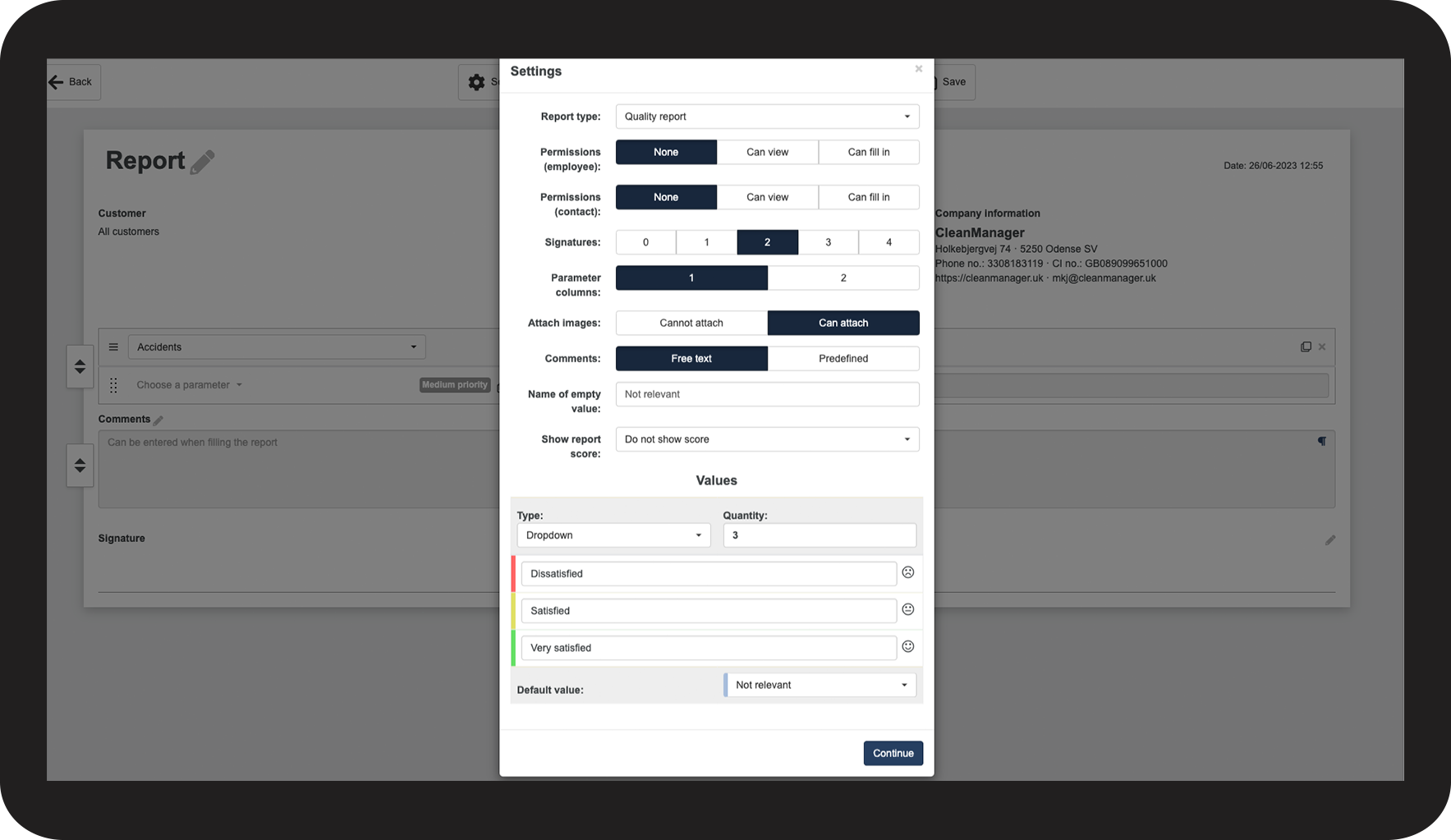 Empty report – CleanManager